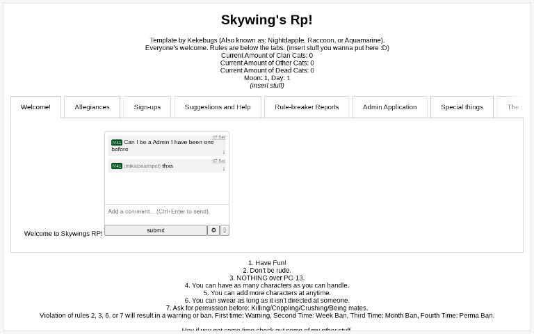 Skywing's Rp! ― Perchance Generator