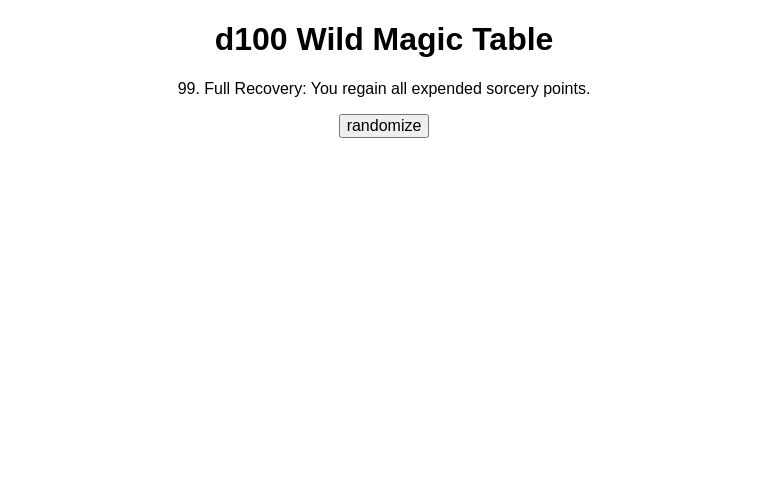 d100 Wild Magic Table ― Perchance Generator