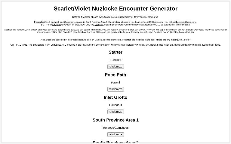 Scarlet/Violet Nuzlocke Encounter Generator
