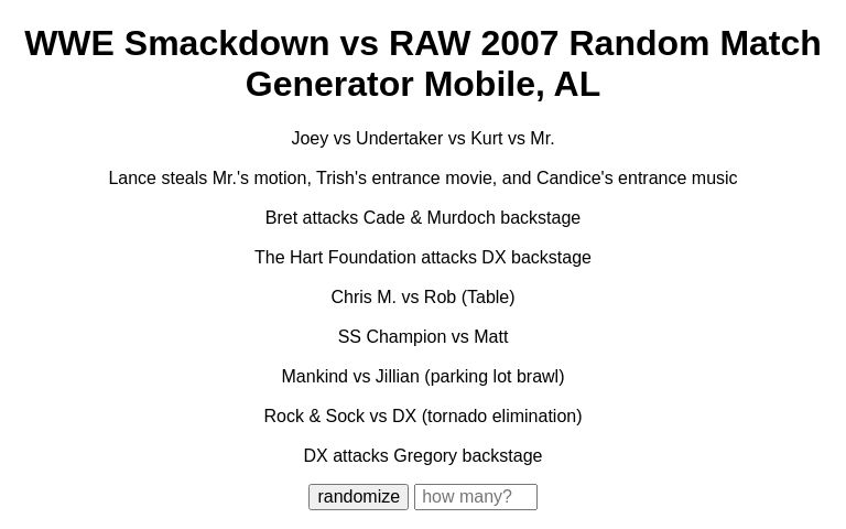 WWE Smackdown vs RAW 2007 Random Match Generator New York, NY