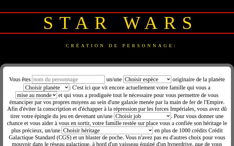 STAR WARS ― Perchance Generator