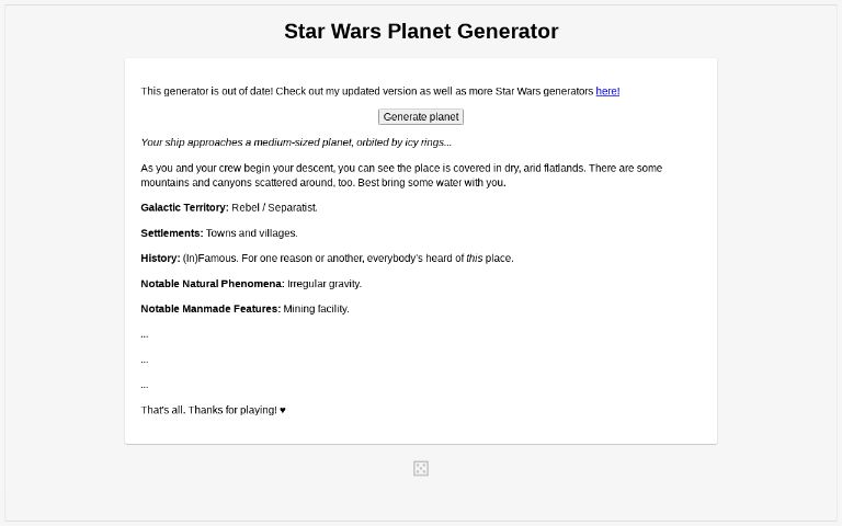 Star Wars Planet Generator