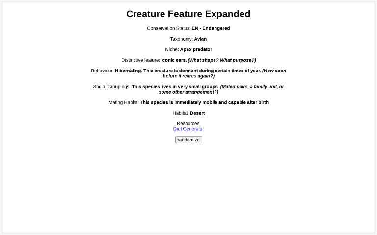Creature Feature Expanded ― Perchance Generator