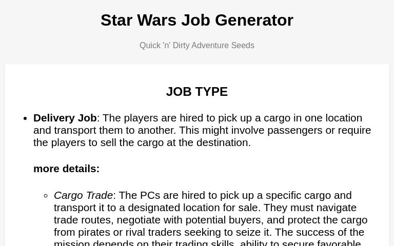 Star Wars Job Generator