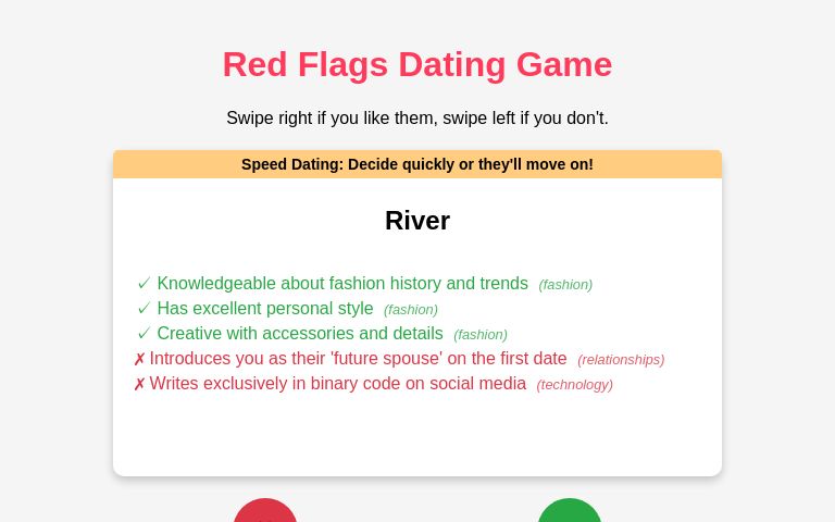 Red Flags Dating Game ― Perchance Generator