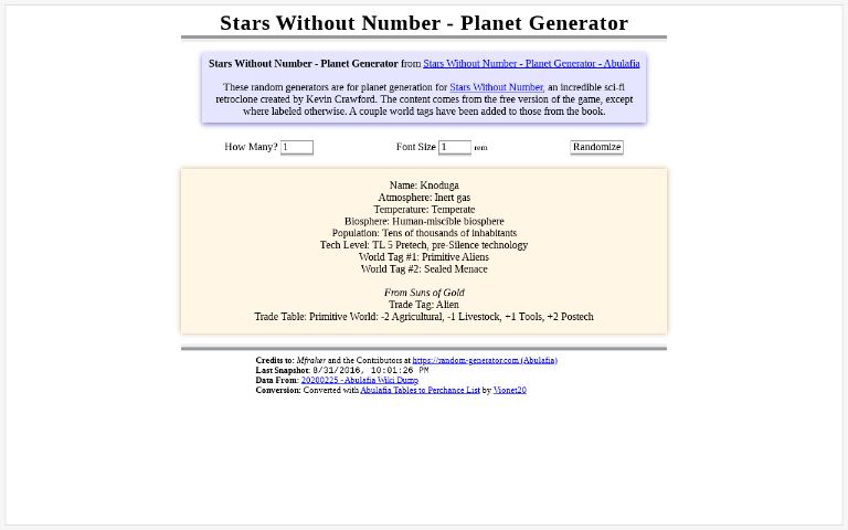 Stars Without Number - Planet Generator