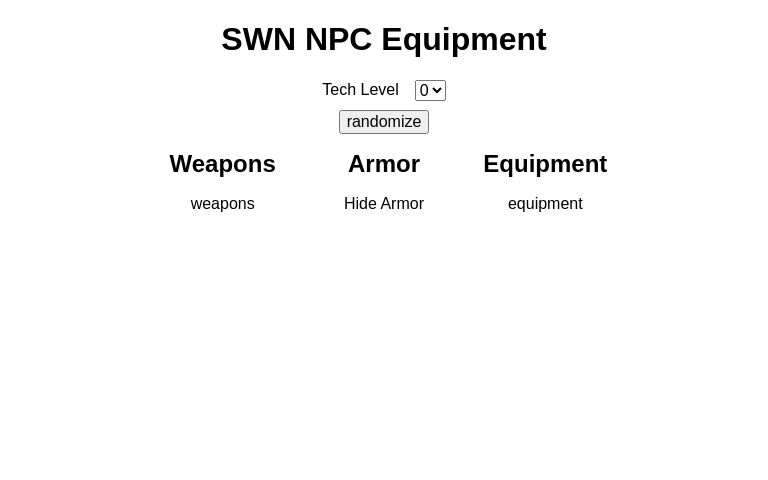 SWN NPC Equipment ― Perchance Generator