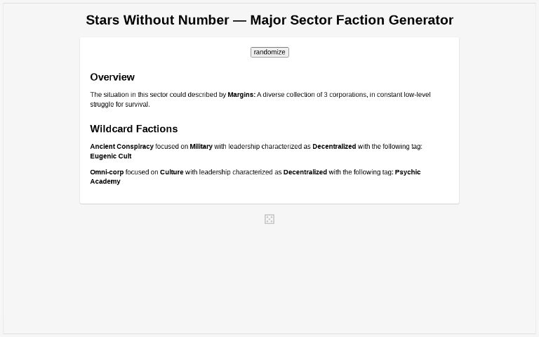 Stars Without Number — Major Sector Faction Generator