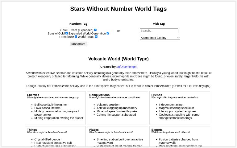 Stars Without Number World Tags ― Perchance Generator