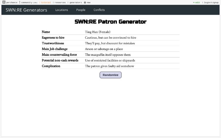 SWN:RE Patron Generator