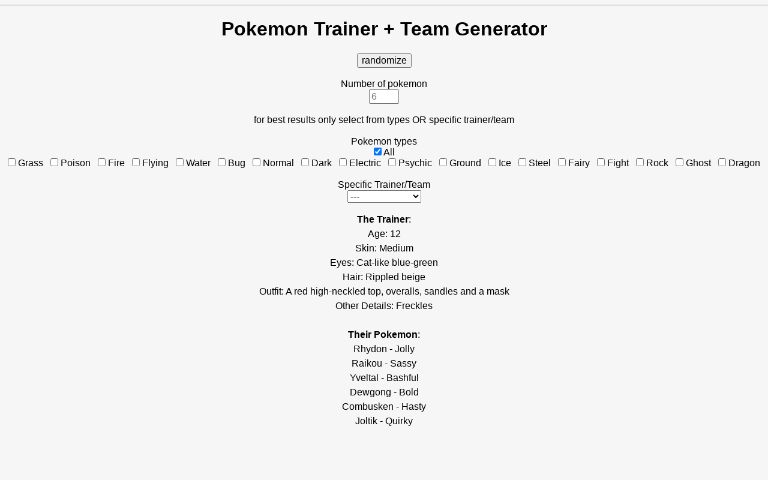 Pokemon Trainer + Team Generator