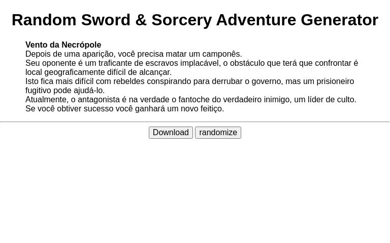 Random Sword & Sorcery Adventure Generator