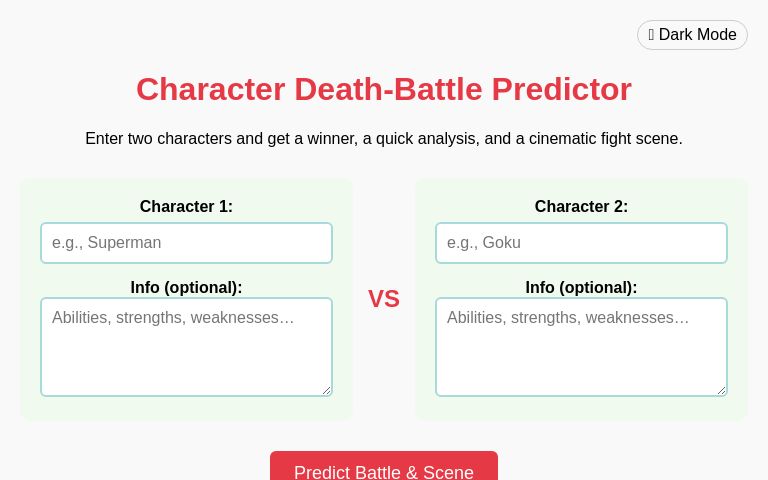 Character Death-Battle Predictor ― Perchance Generator