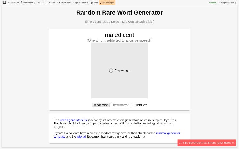 Random Rare Word Generator