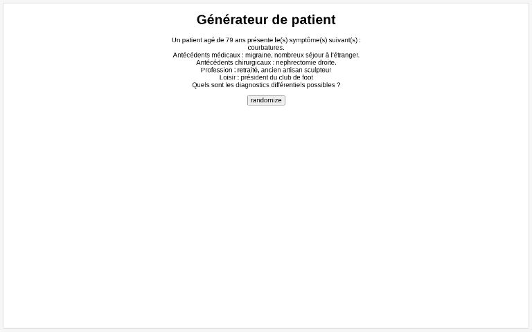 Générateur de patient ― Perchance Generator