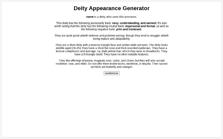 Deity Appearance Generator