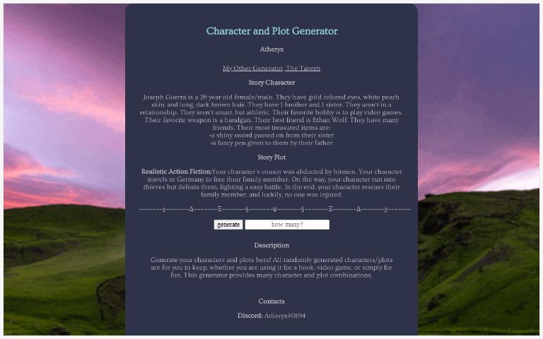 Original Character and Plot Generator