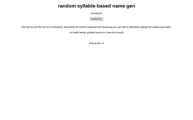 random syllable-based name gen ― Perchance Generator
