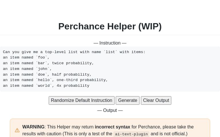 Perchance Helper ― Perchance Generator