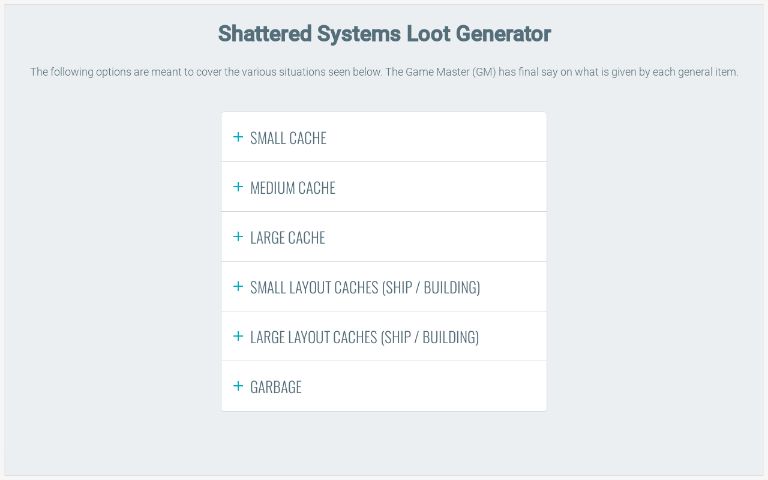 Shattered Systems Loot Generator