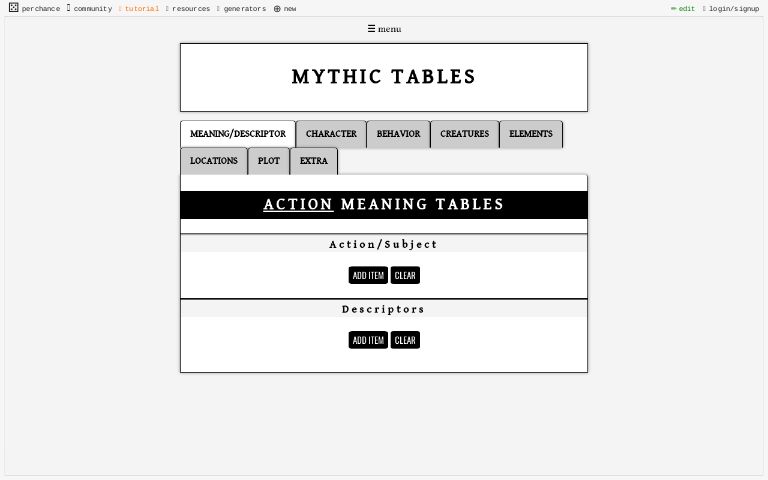 Mythic Tables ― Perchance Generator