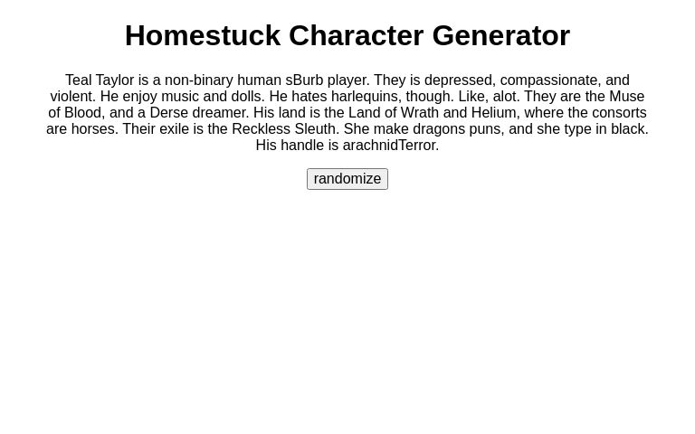 Homestuck Character Generator