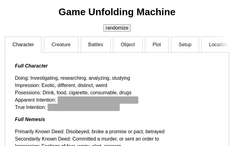 Game Unfolding Machine ― Perchance Generator
