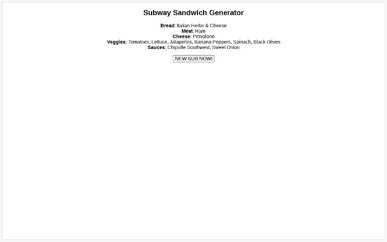 Subway Sandwich Generator