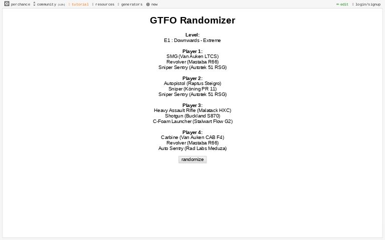 GTFO Randomizer ― Perchance Generator