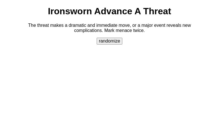 Ironsworn Advance A Threat ― Perchance Generator