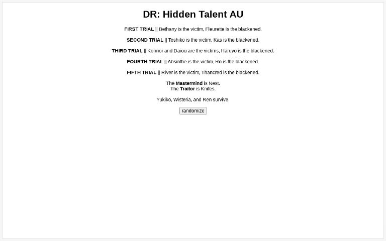 DR: Hidden Talent AU ― Perchance Generator