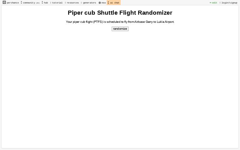 Piper cub Shuttle Flight Randomizer ― Perchance Generator
