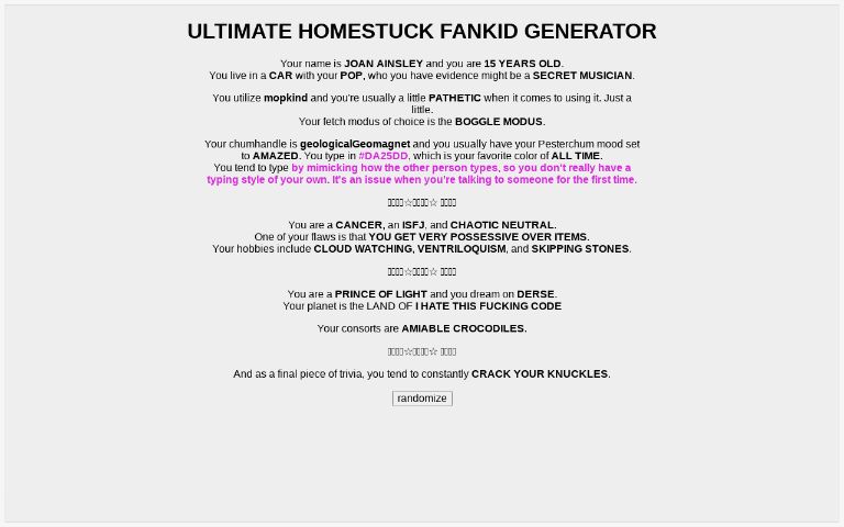 ULTIMATE HOMESTUCK FANKID GENERATOR