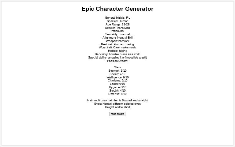 Epic Character Generator
