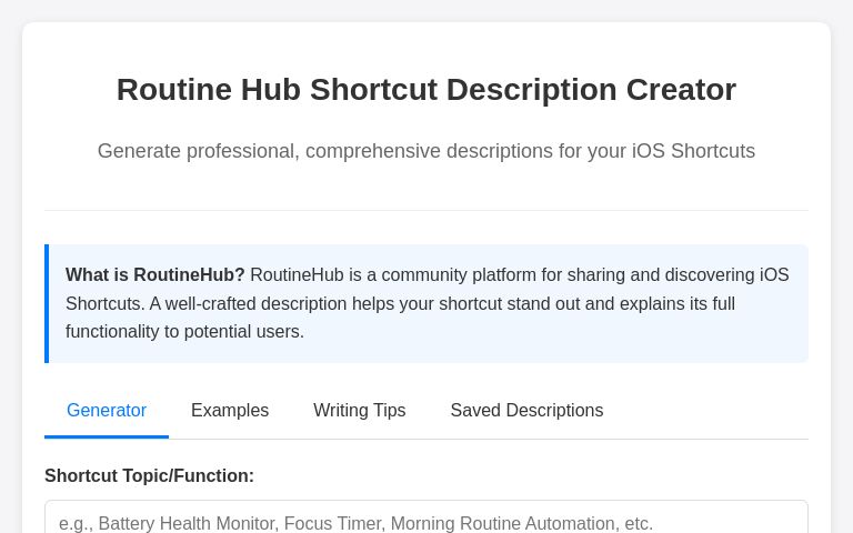 Routine Hub Shortcut Description Creator ― Perchance Generator