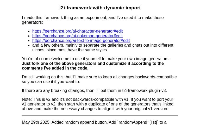 T2i Framework With Dynamic Import ― Perchance Generator