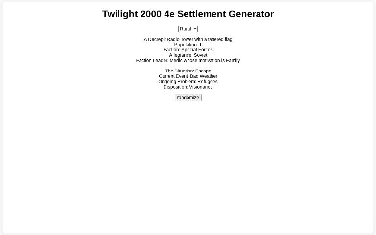 Twilight 2000 4e Settlement Generator
