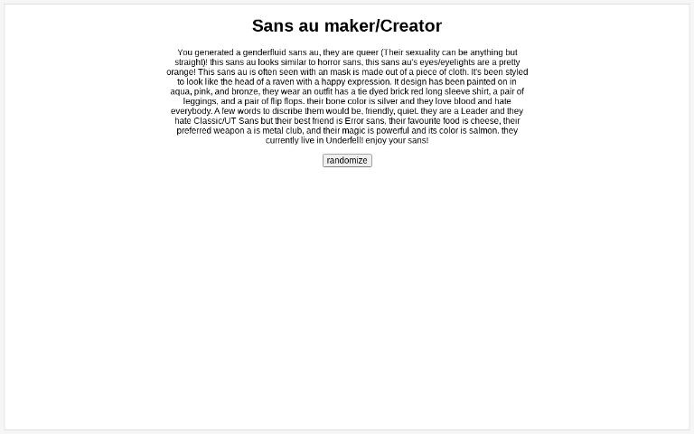Sans au maker/Creator ― Perchance Generator