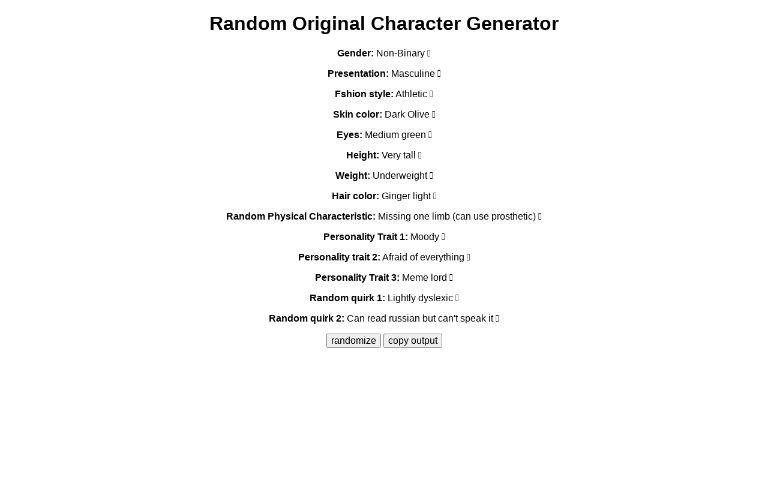 Random Original Character Generator