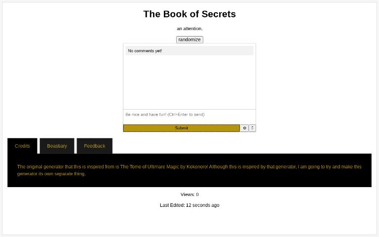 The Book of Secrets ― Perchance Generator