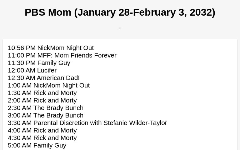 PBS Mom (January 28-February 3, 2032) ― Perchance Generator