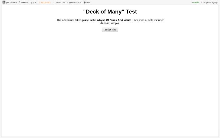 "Deck of Many" Test ― Perchance Generator