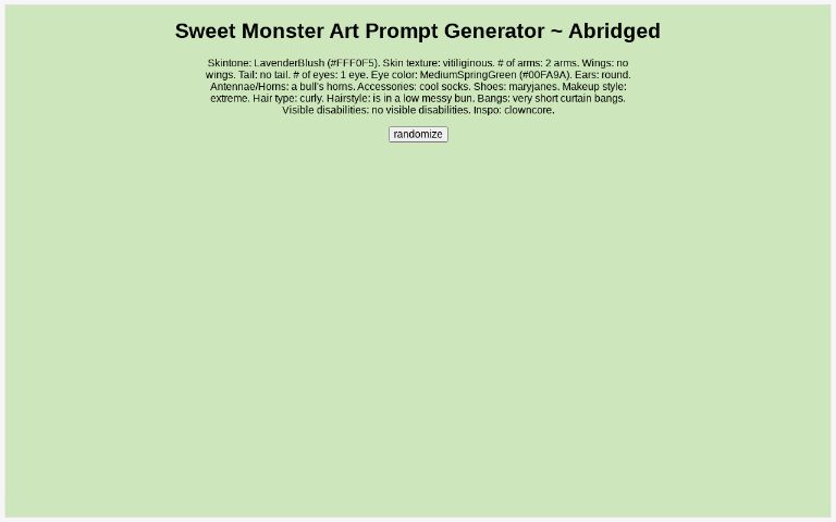 Sweet Monster Art Prompt Generator ~ Abridged