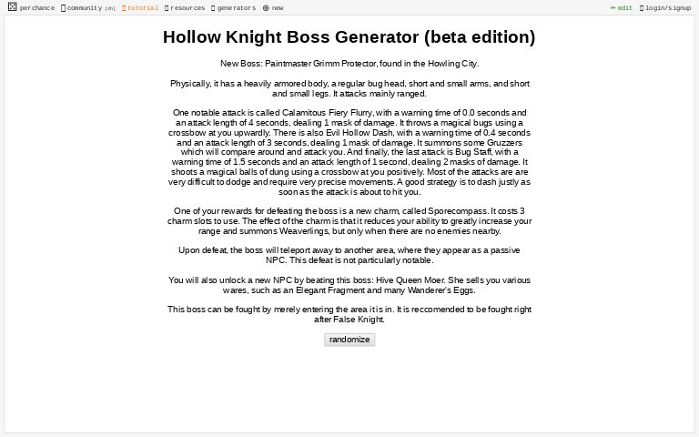 Hollow Knight Boss Generator (beta edition)