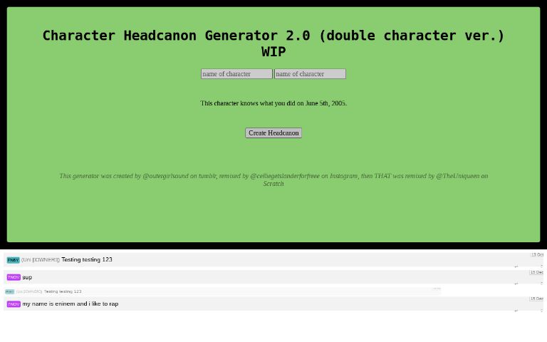 Character Headcanon Generator 2.0 (double character ver.) WIP