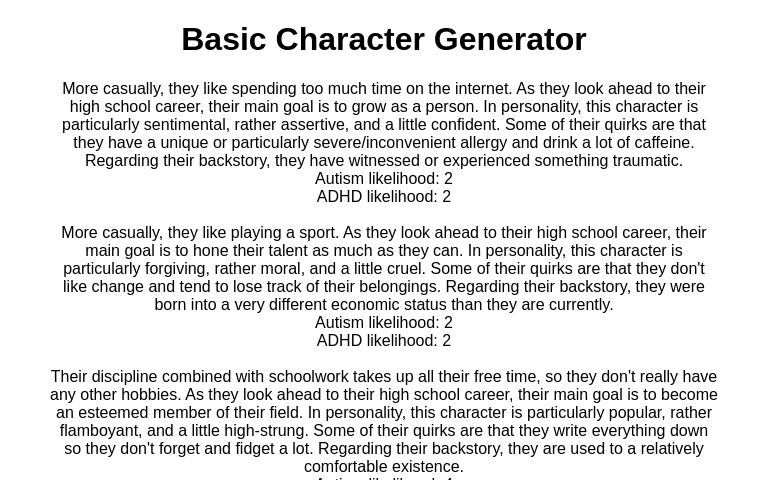 Basic Character Generator