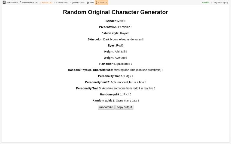 Random Original Character Generator