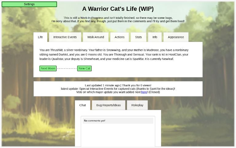 A Warrior Cat's Life ― Perchance Generator