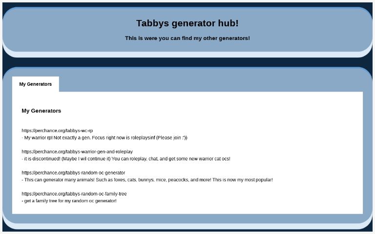 Tabbys generator hub!