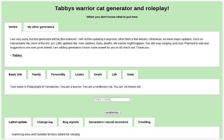 Tabbys warrior cat generator and roleplay!